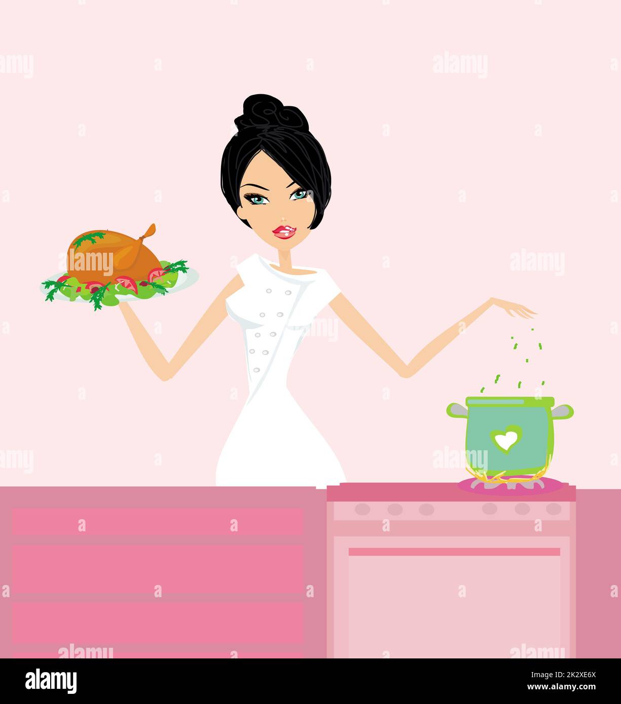 Beautiful lady cooking in the kitchen Stock Photo - Alamy