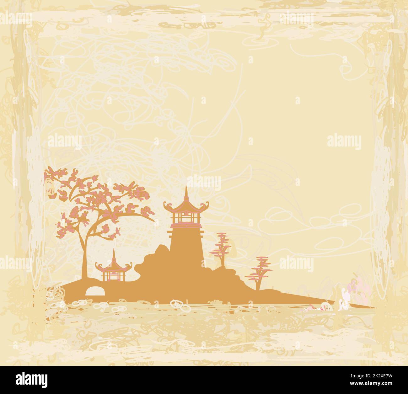 old paper with Chinese Temple on Asian Landscape Stock Photo - Alamy