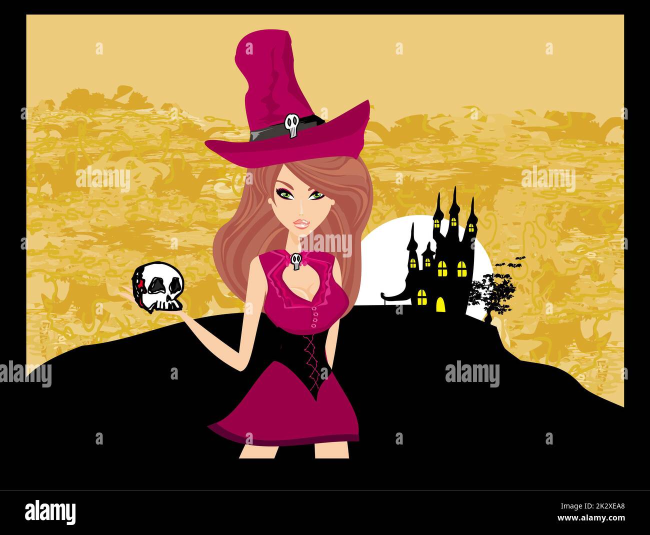 Halloween witch standing with skull Stock Photo - Alamy