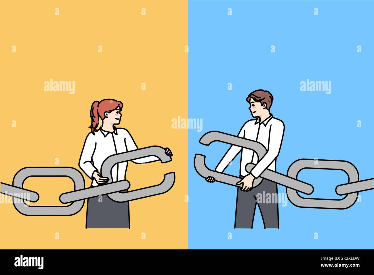 Businesspeople hold chain with missing link Stock Photo - Alamy
