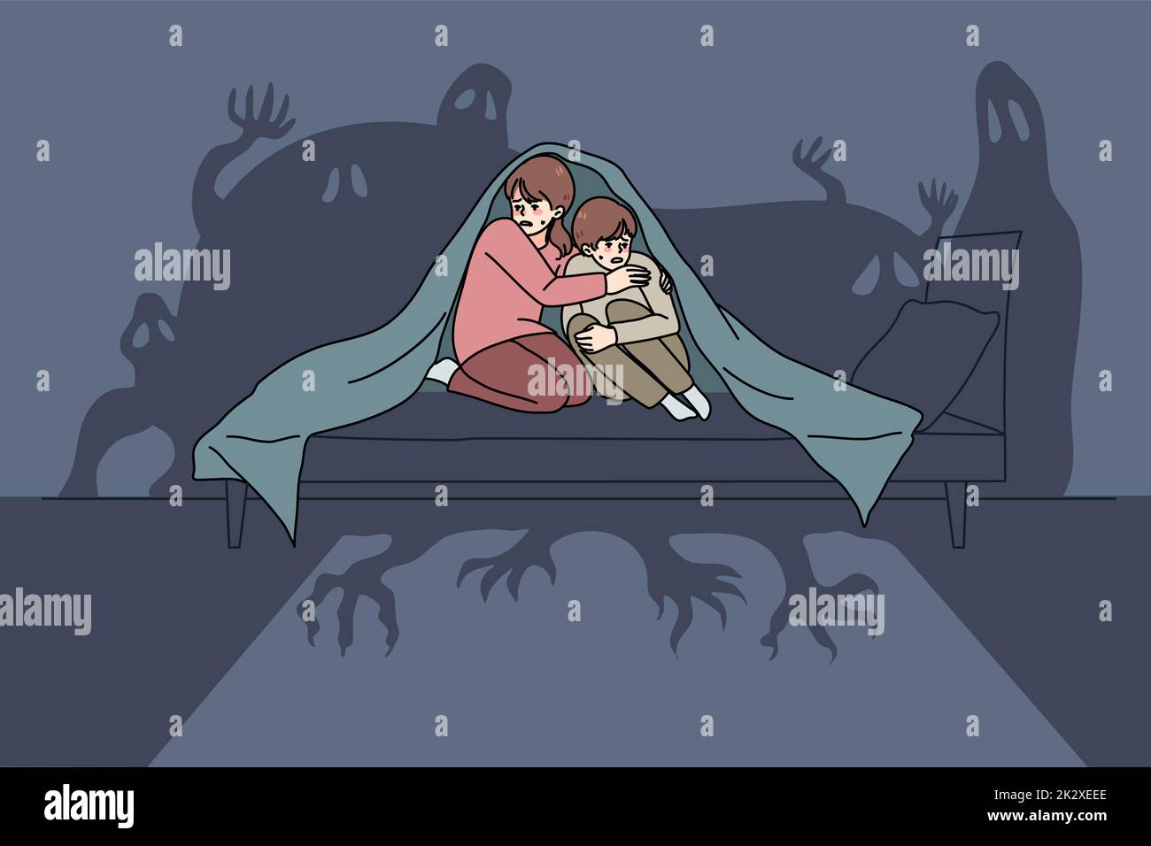 Scared small children afraid of ghosts Stock Photo - Alamy