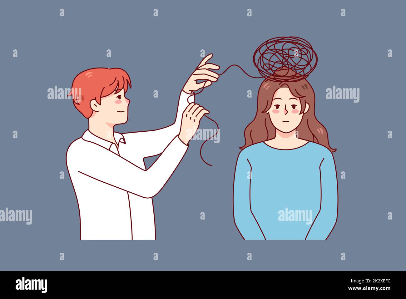 Psychologist help female patient with confused thoughts Stock Photo - Alamy