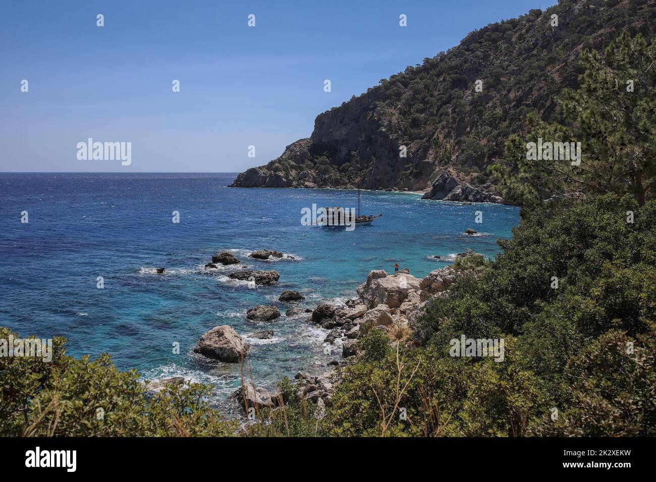Karpathos, Greece. 10th Aug, 2021. General view of Apella Beach in ...