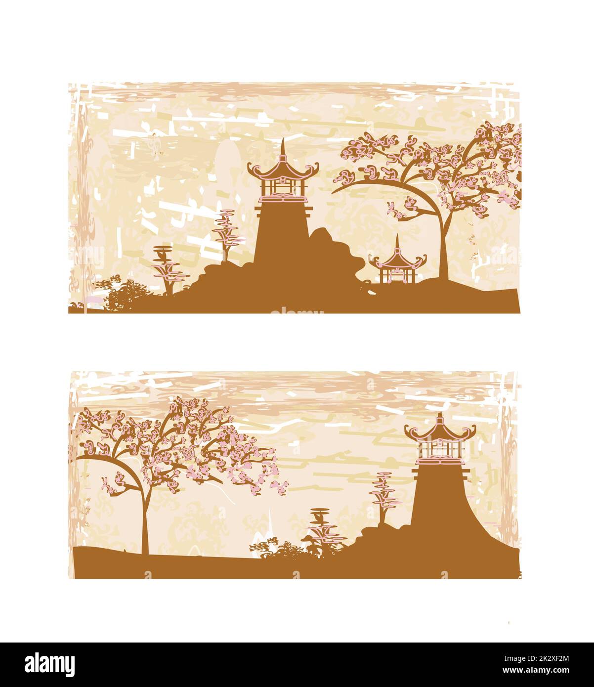 old paper set with Japanese Temple on Asian Landscape Stock Photo - Alamy