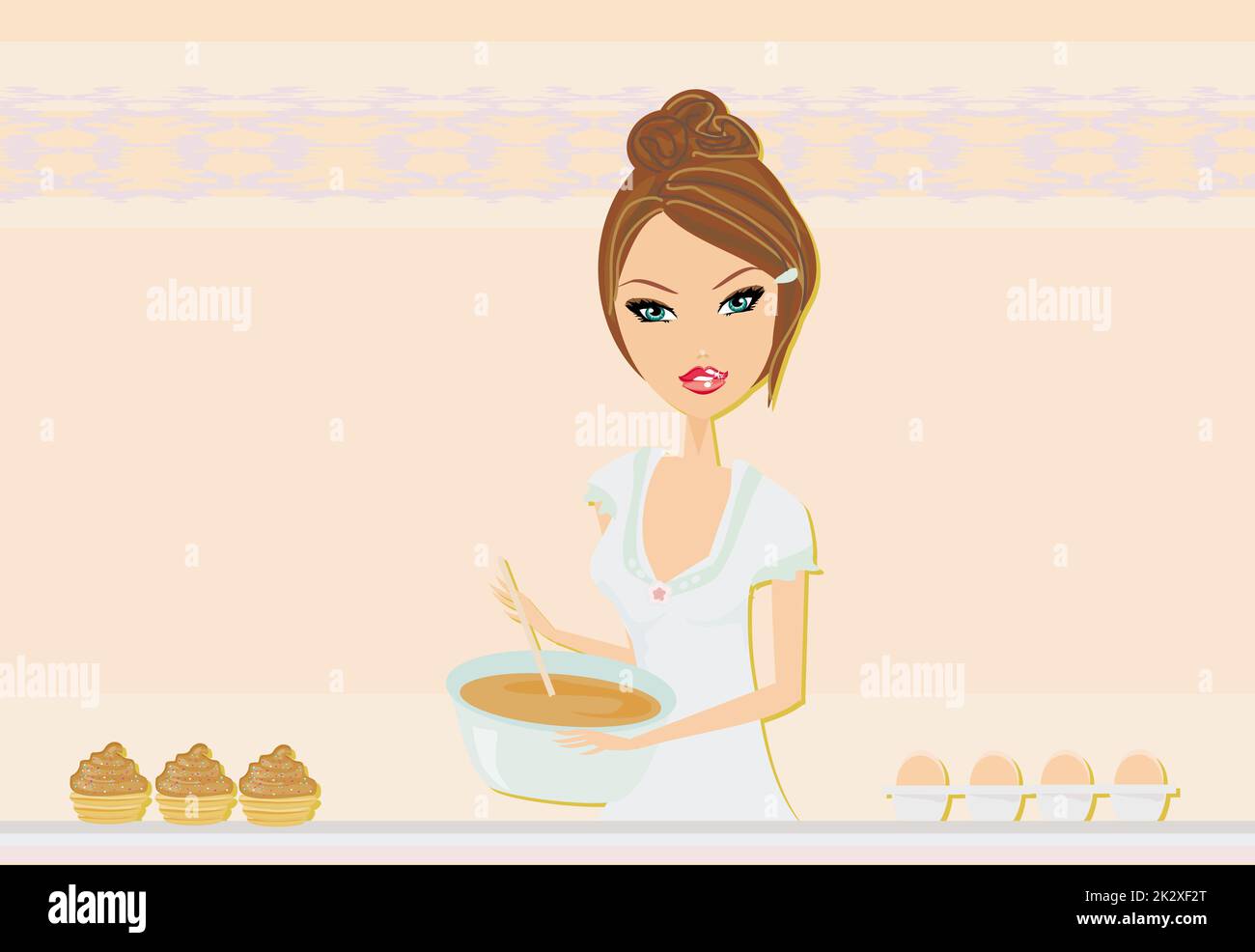 Beautiful lady cooking cakes in the kitchen Stock Photo - Alamy
