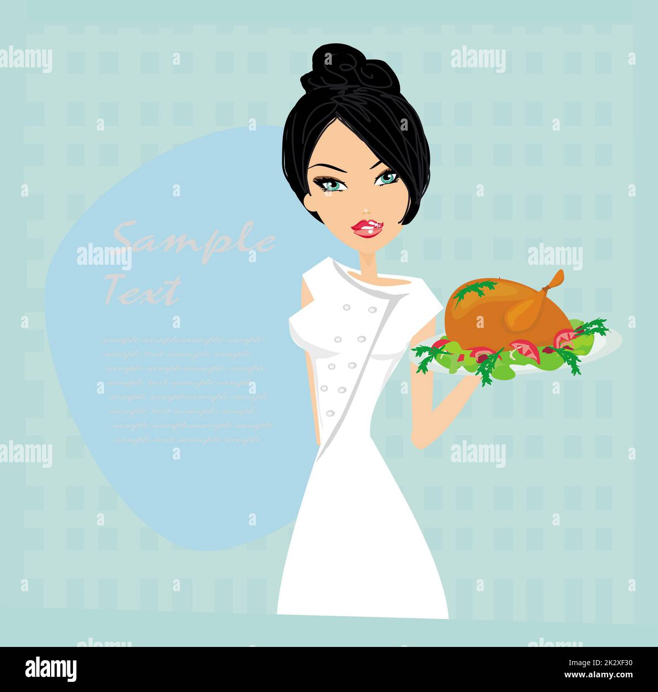 Beautiful Waitress serving a chicken Stock Photo - Alamy