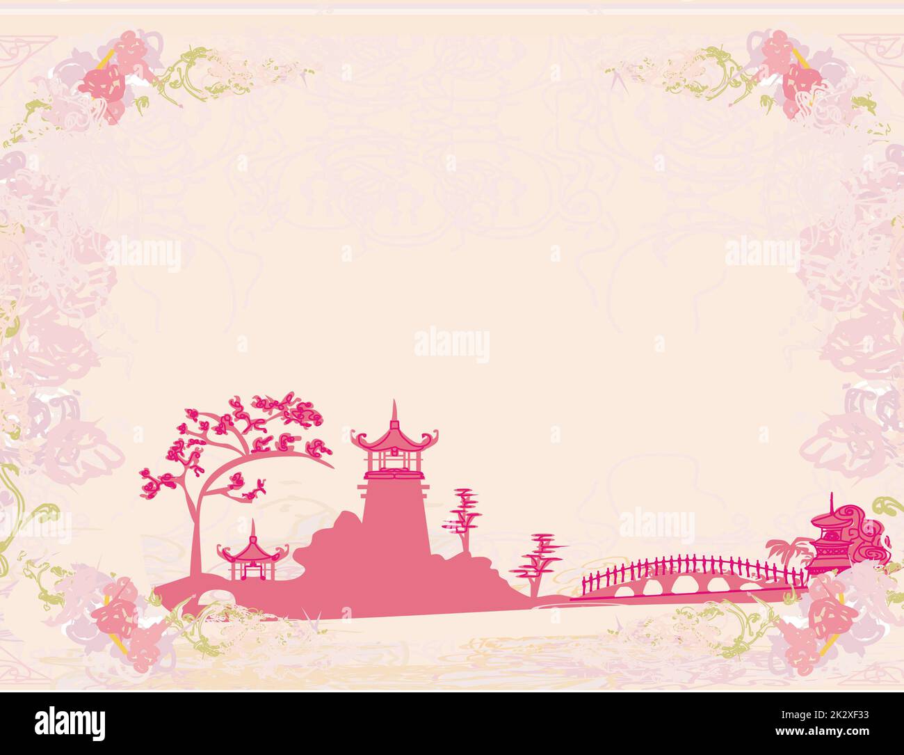 old paper with Chinese Temple on Asian Landscape Stock Photo - Alamy