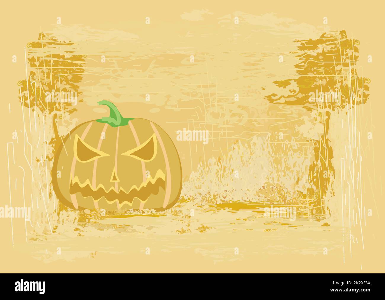 broken halloween pumpkin on grunge background vector illustration Stock ...