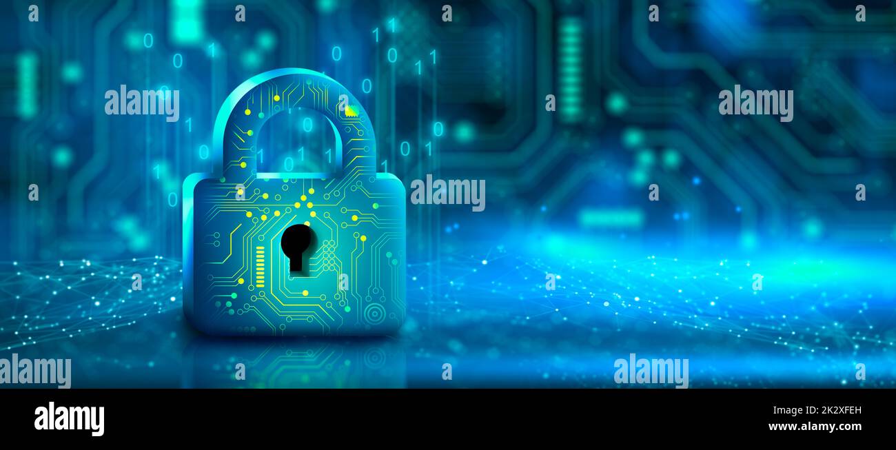 Padlock with Keyhole in data security on circuit. Modern safety digital Concept Stock Photo - Alamy