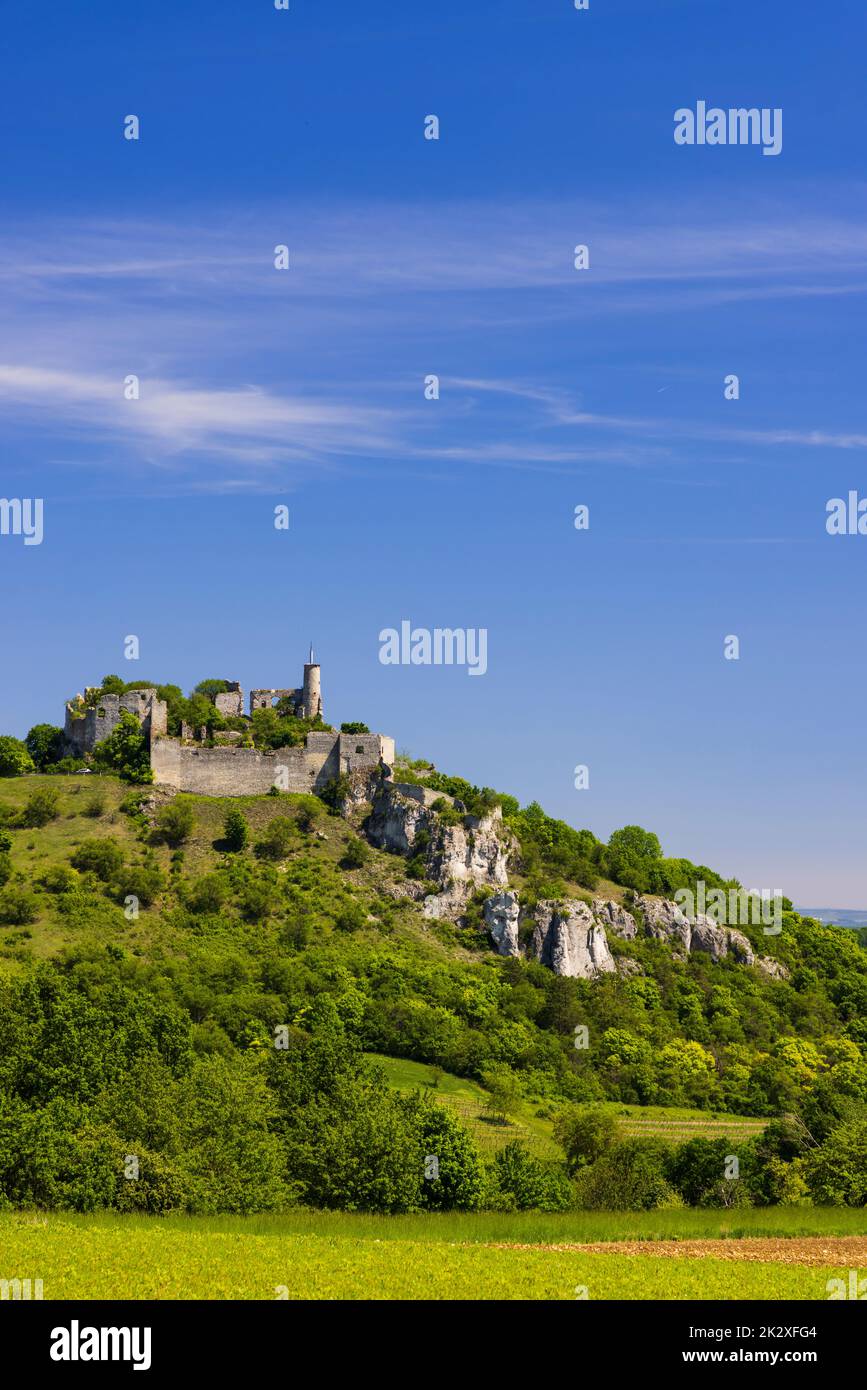 Falkenstein ruins and town with vineyard, Lower Austria, Austria Stock ...
