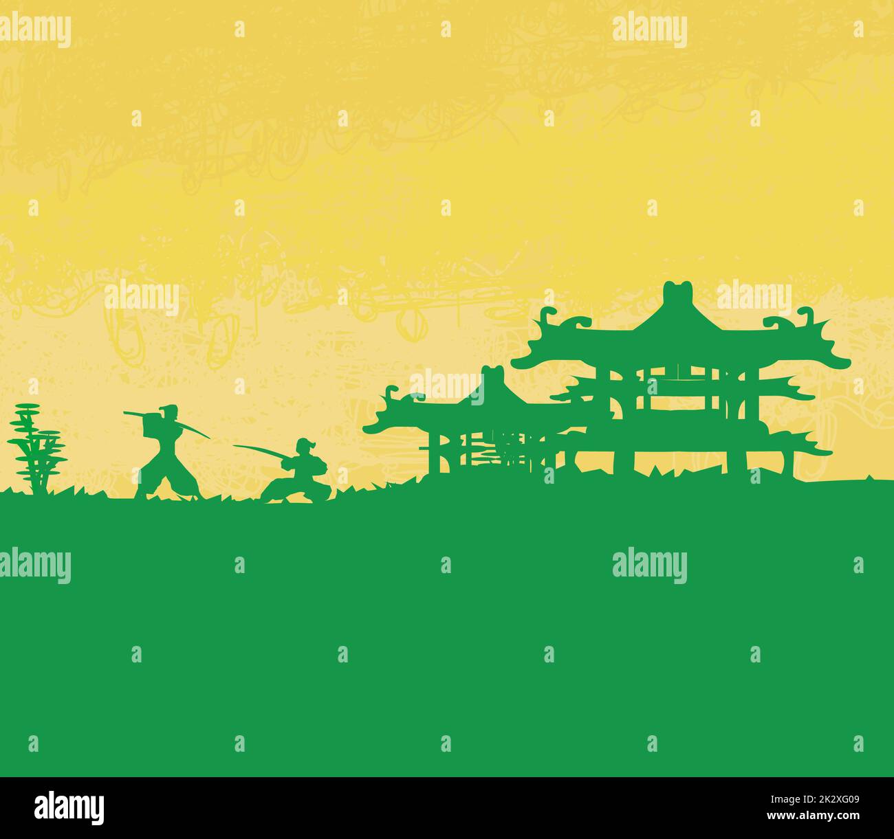 Samurai silhouette in Asian Landscape Stock Photo - Alamy