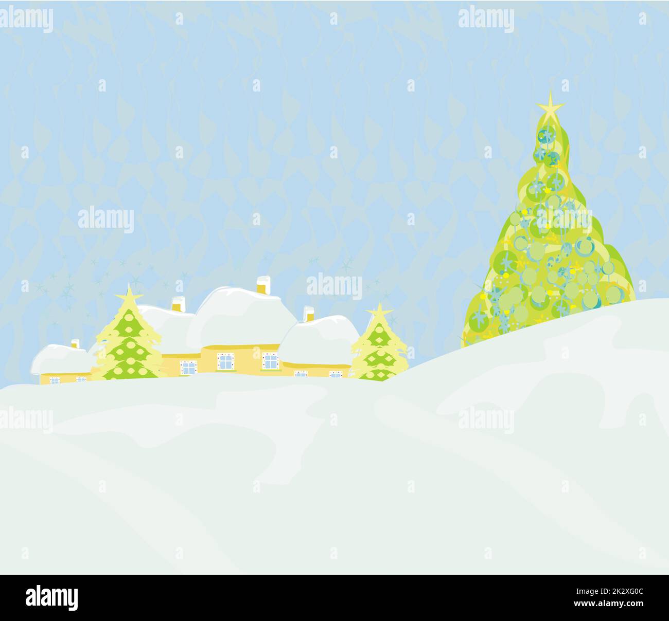 Christmas house and tree in snow-drift mountain landscape Stock Photo ...