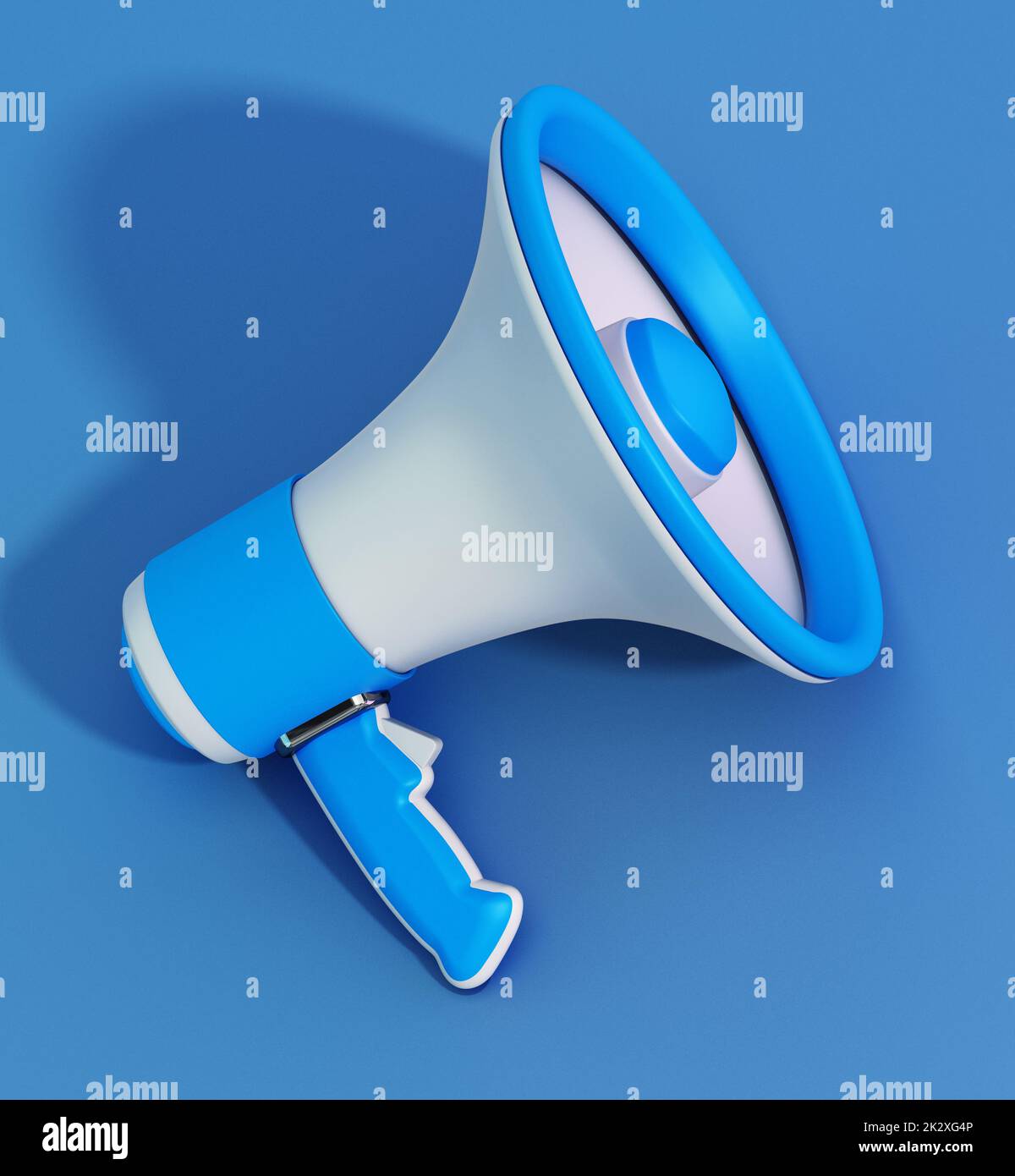 Megaphone standing on blue background. 3D illustration Stock Photo - Alamy