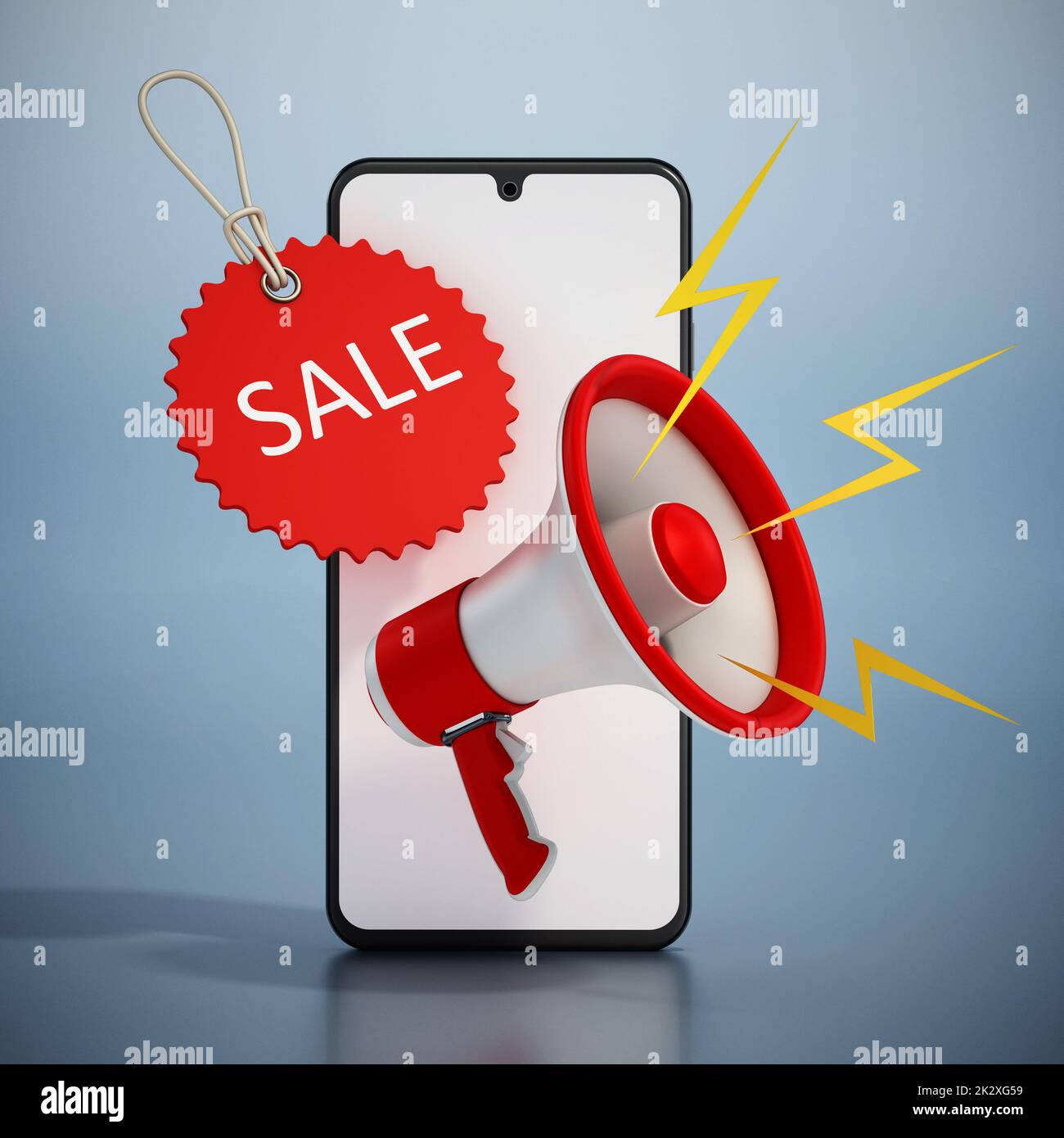 Megaphone, smartphone and sale tag. 3D illustration Stock Photo - Alamy