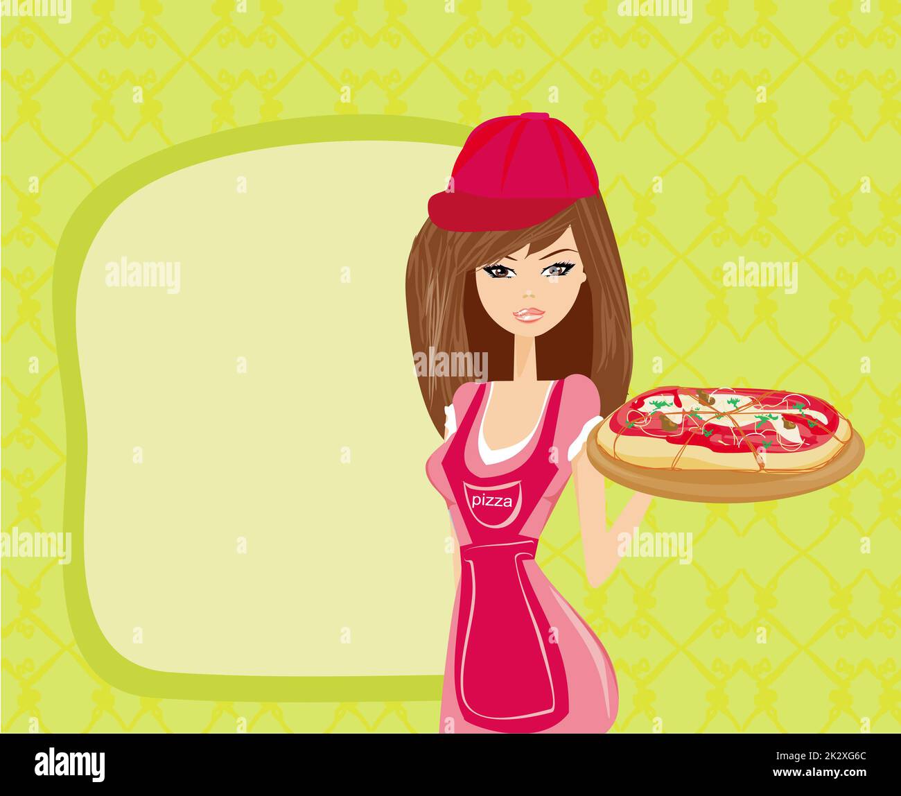 beautiful woman waitress enjoys pizza Stock Photo - Alamy