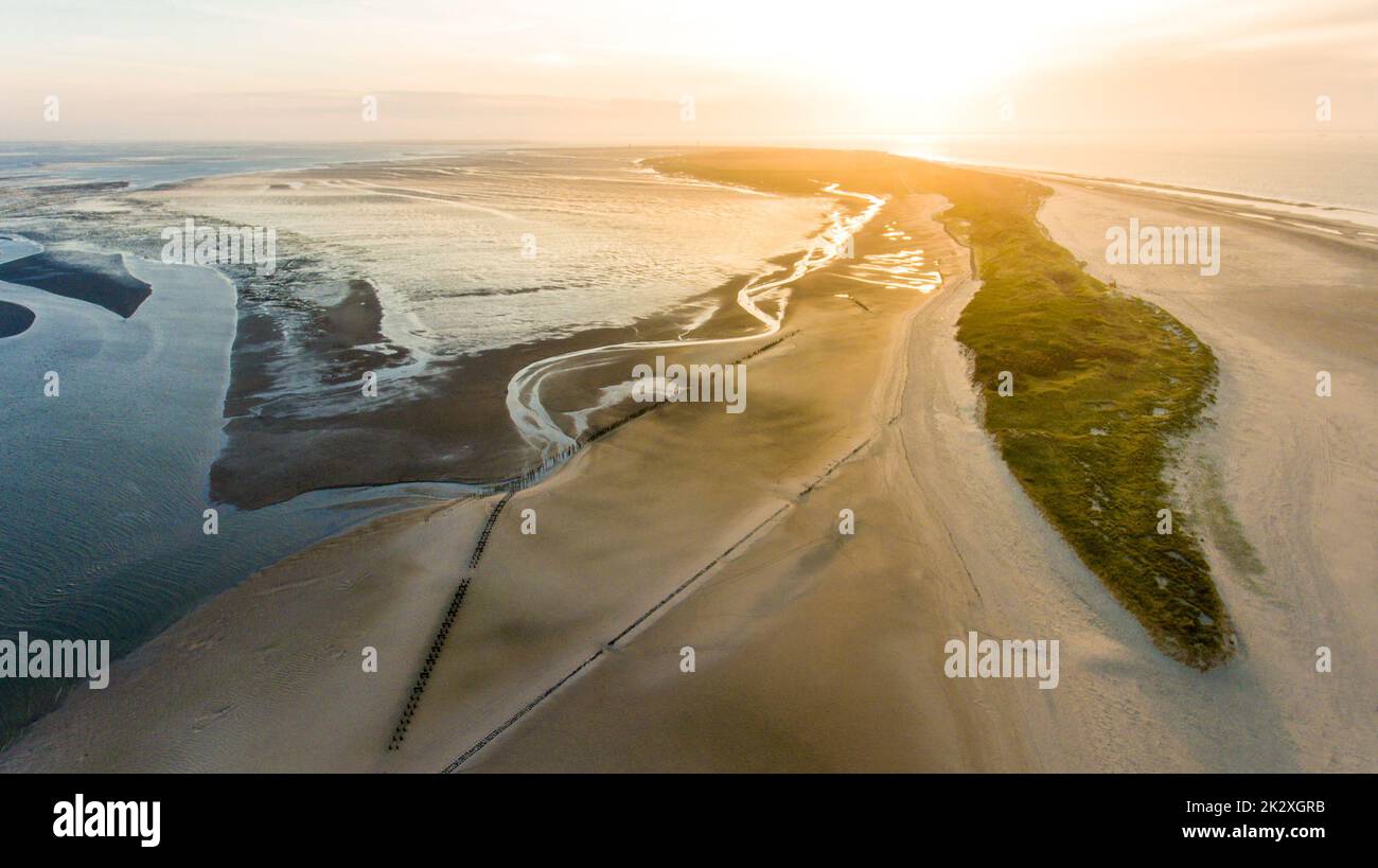 An aerial view of the Wangerooge island in Germany across the Wadden ...