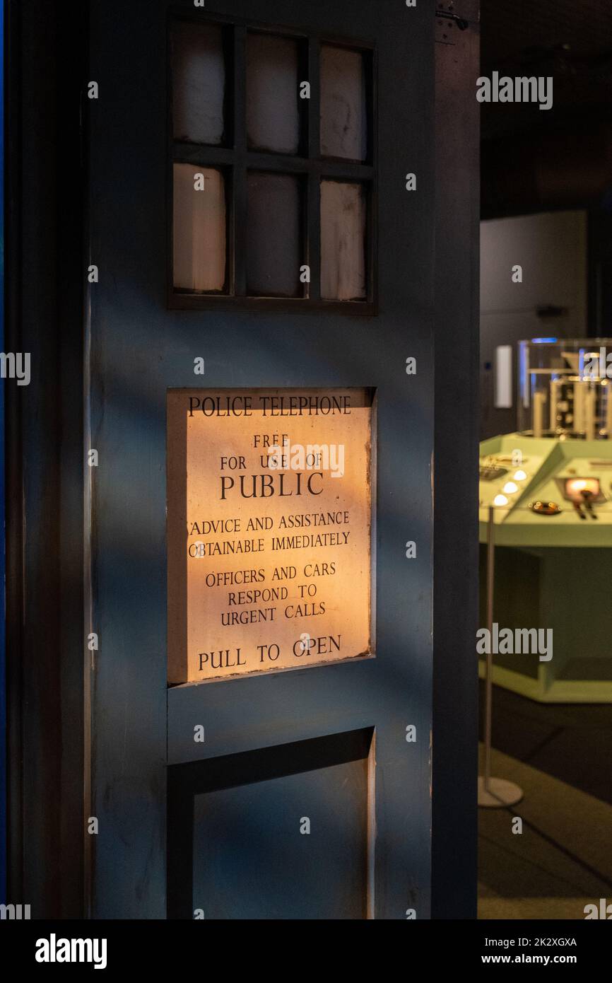 A closeup of Tardis from "Dr. Who" in Liverpool World museum during ...