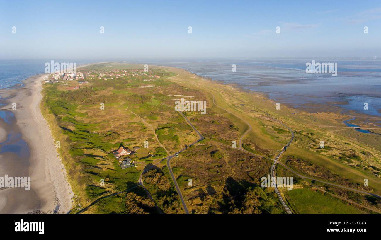 An aerial view of the Wangerooge island in Germany across the Wadden ...