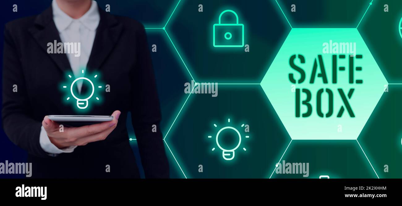 Text showing inspiration Safe Box. Word for A small structure where you ...