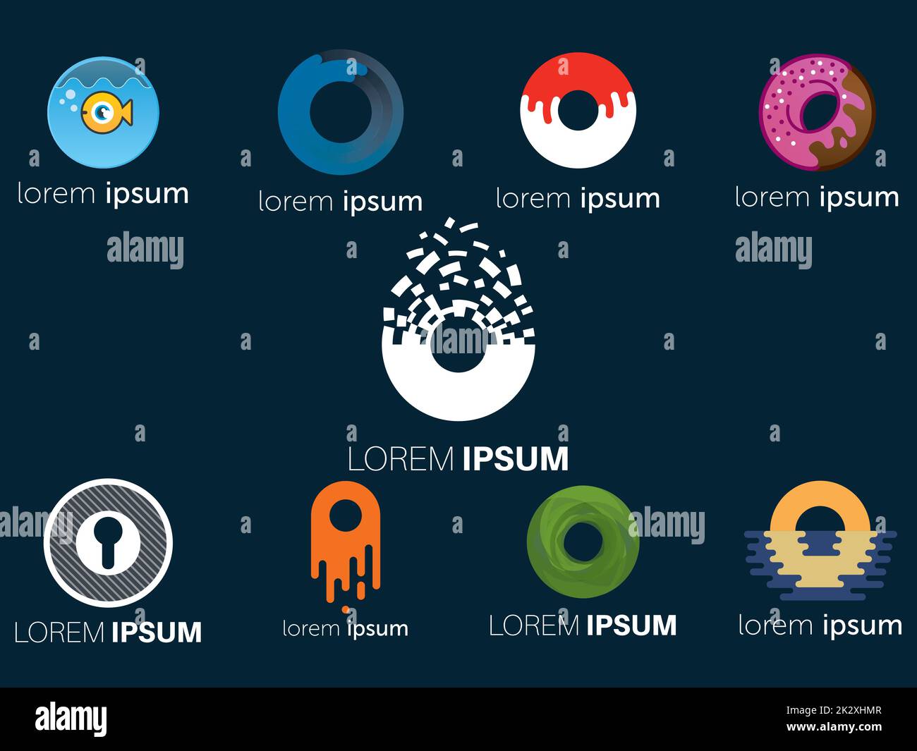 A digital illustration set of various fonts for a O letter logo design ...