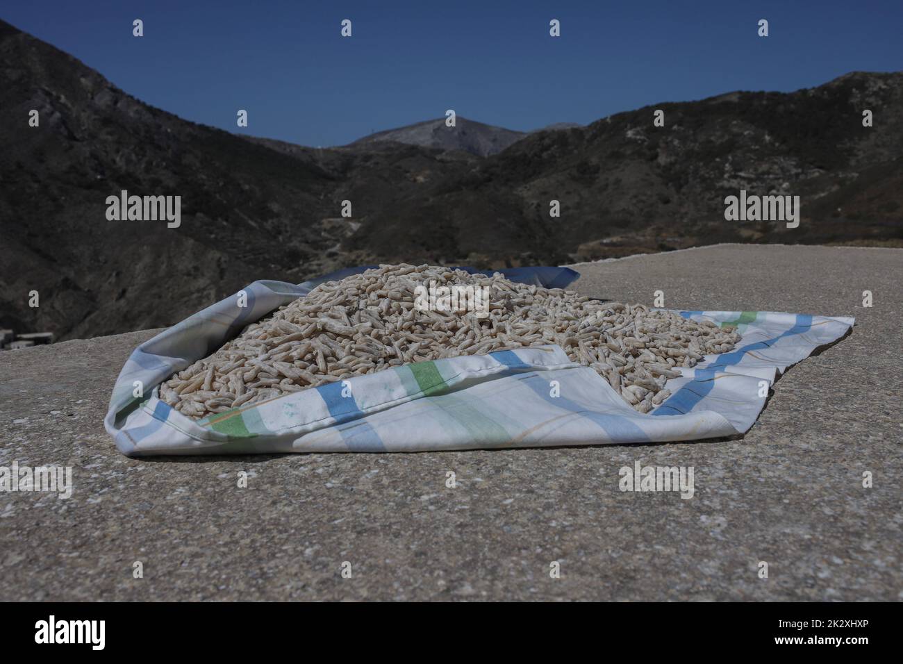 Karpathos, Greece. 10th Aug, 2021. Handmade traditional spaghetti named ...