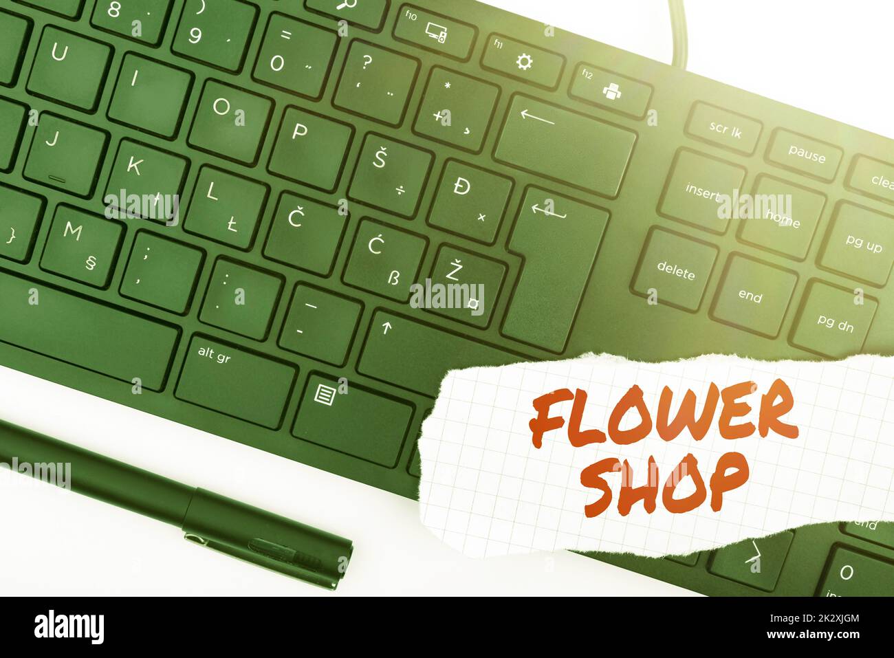 Text showing inspiration Flower Shop. Concept meaning where cut flowers ...