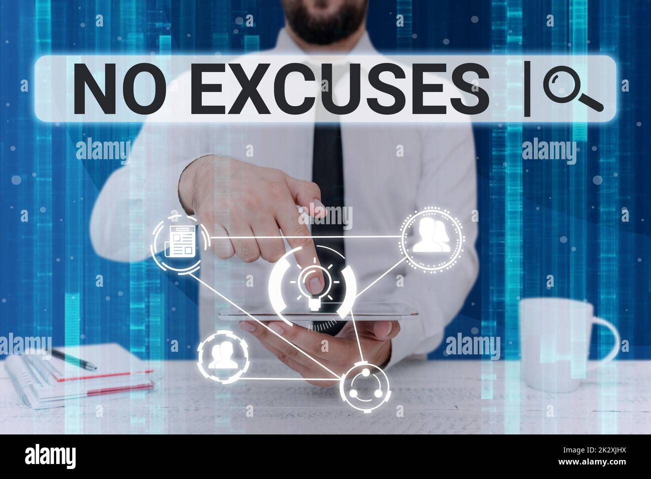 Hand writing sign No Excuses. Business overview telling someone not to ...