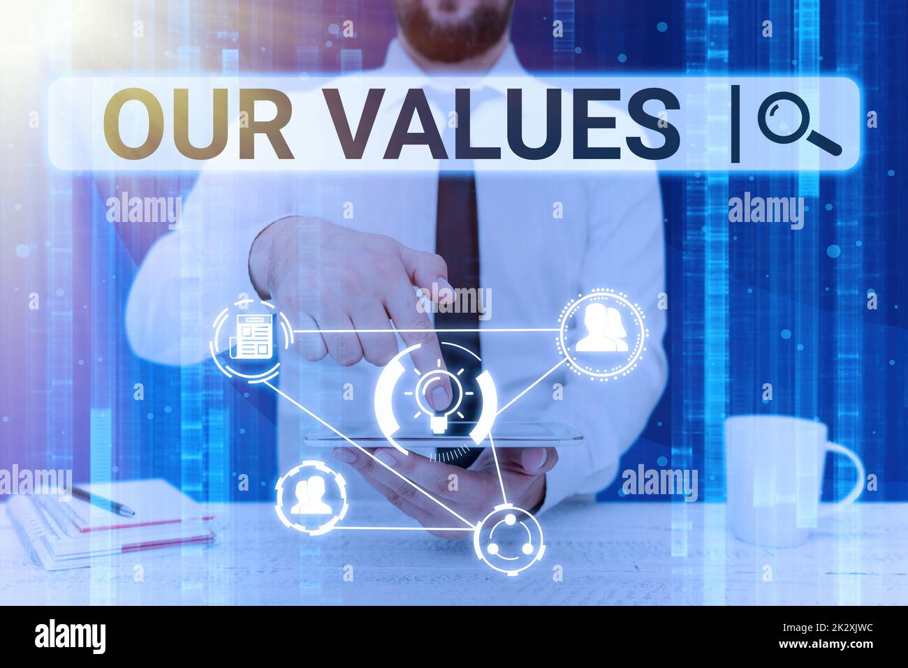 Text showing inspiration Our Values. Conceptual photo list of morals companies or individuals ...