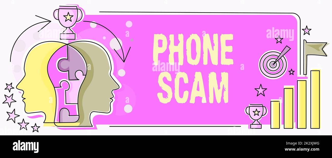 Sign displaying Phone Scam. Word Written on getting unwanted calls to ...