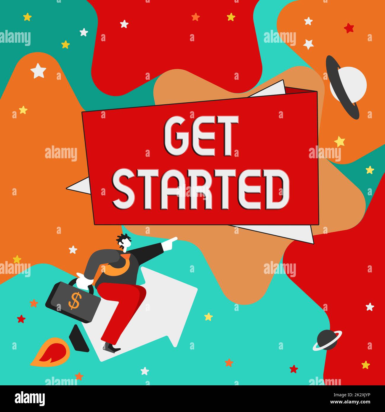 Sign displaying Get Started. Conceptual photo asking someone to begin task endeavour or process ...