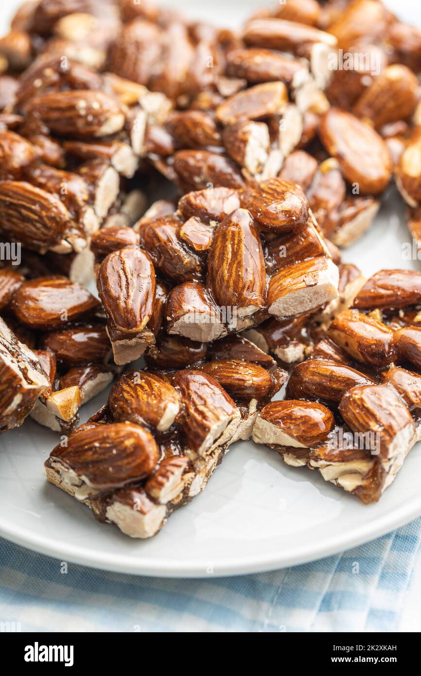 Sweet mini almond bars on plate Stock Photo - Alamy