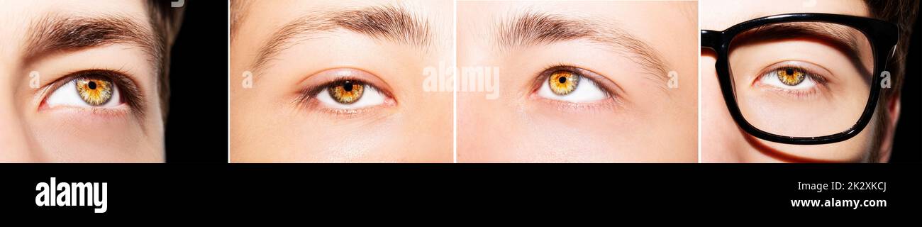 Set of 4 Beautiful male eyes, close up shot Stock Photo - Alamy