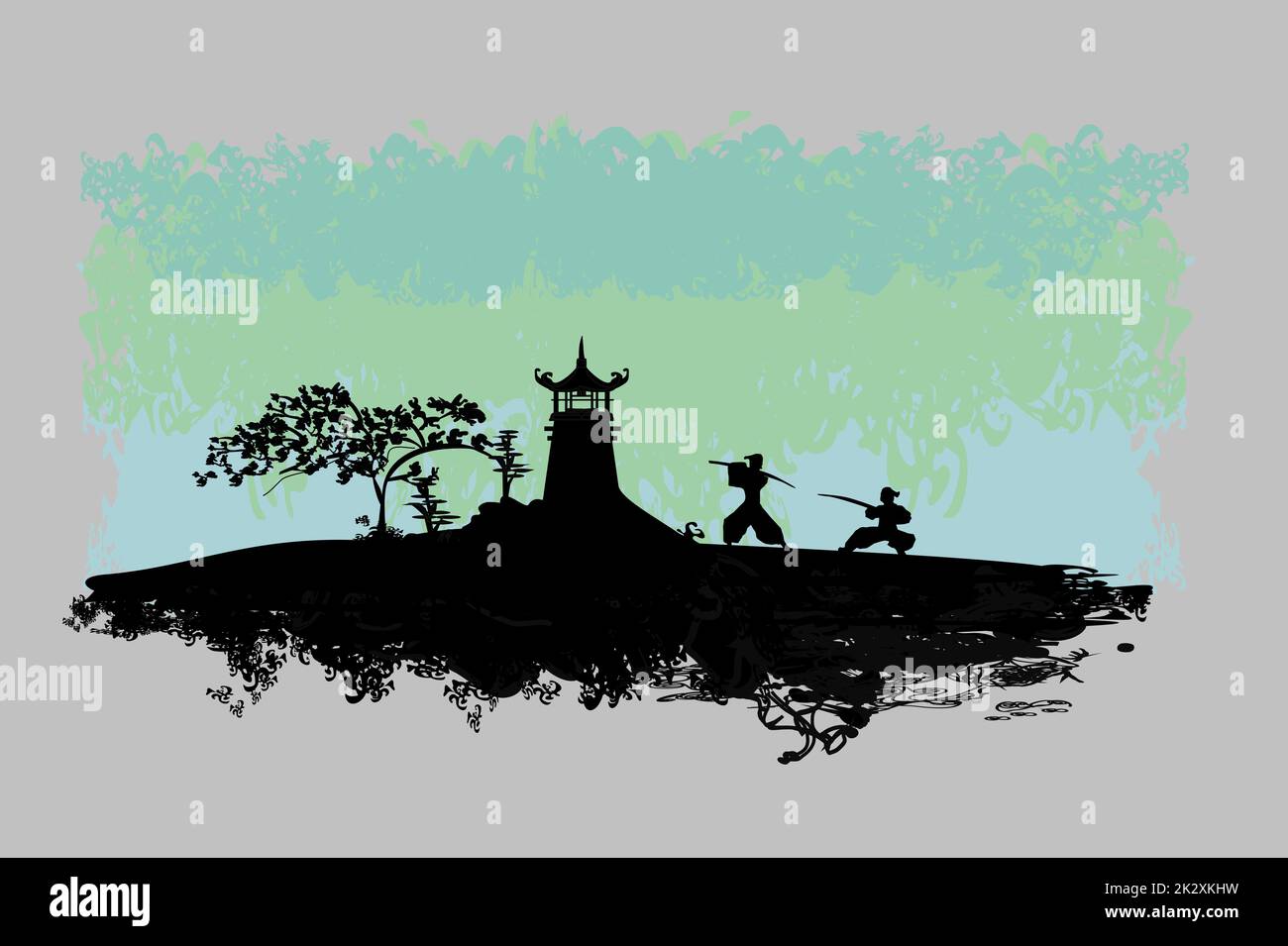 Samurai silhouette in Asian Landscape Stock Photo - Alamy