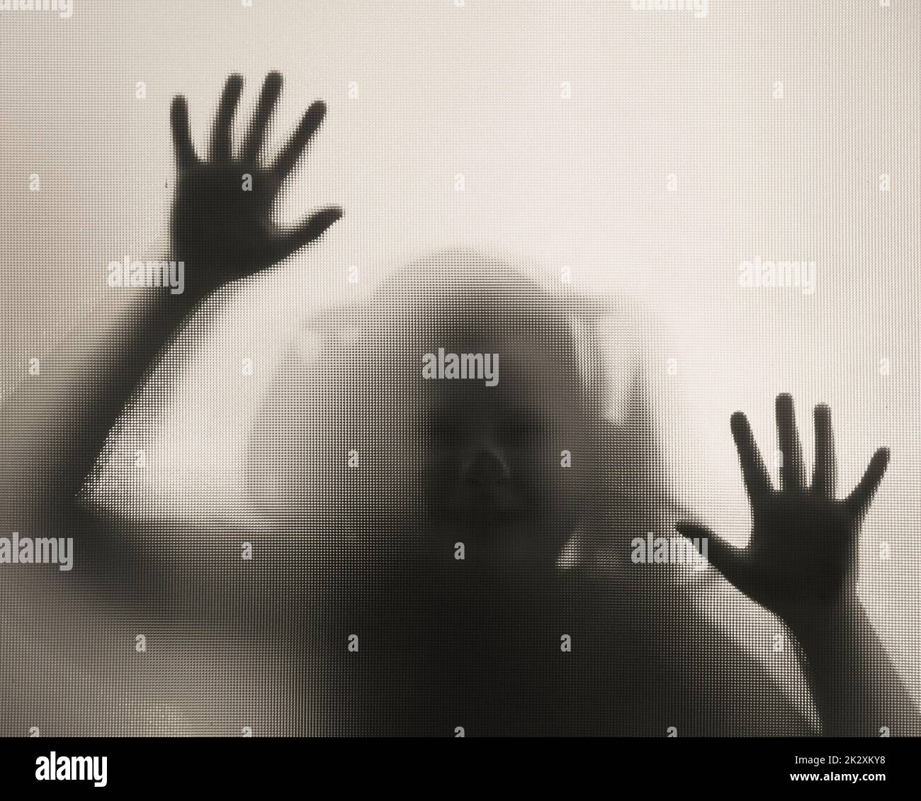 Shadowy figure, child behind glass - horror background Stock Photo - Alamy