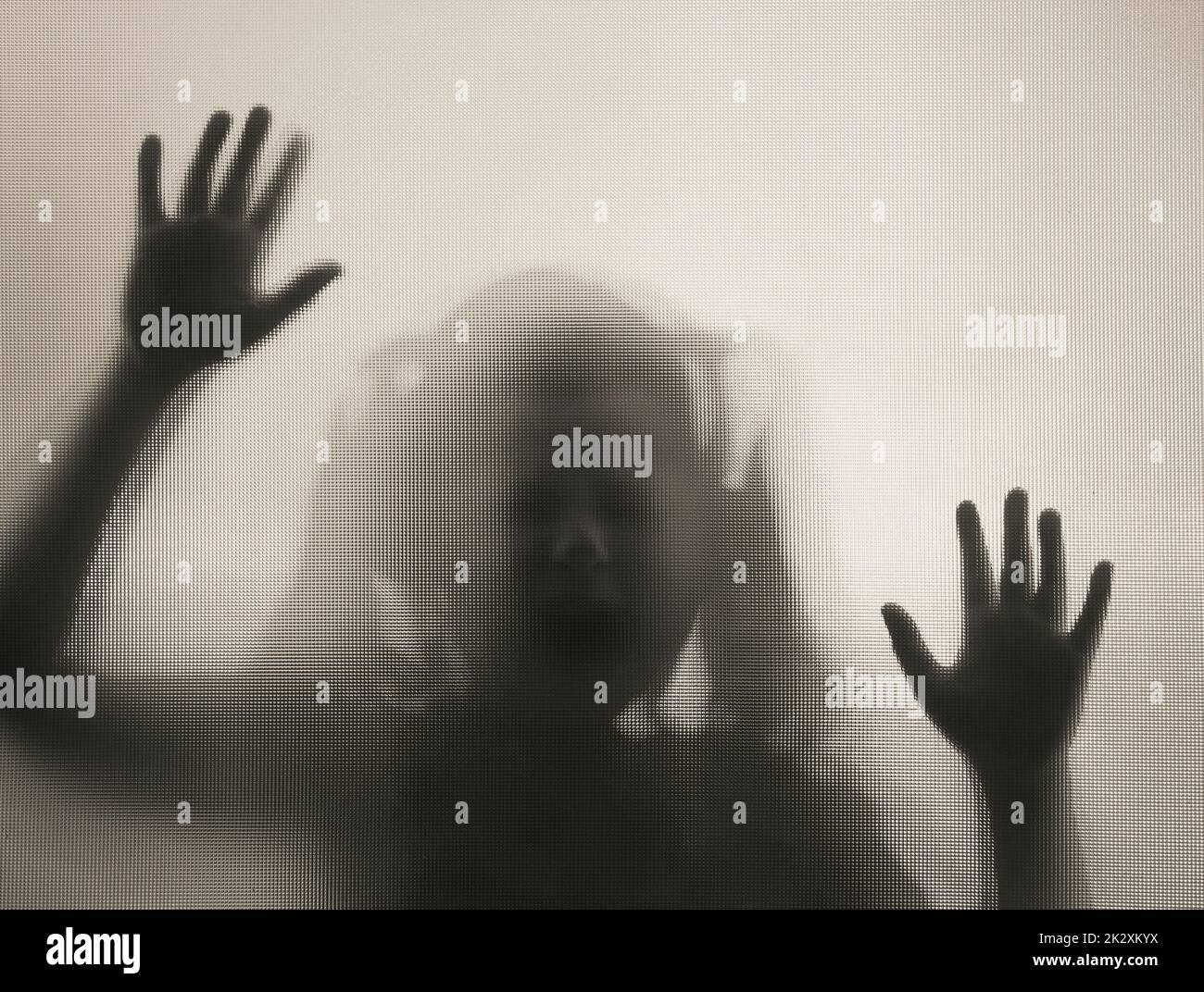 Shadowy figure, child behind glass - horror background Stock Photo - Alamy