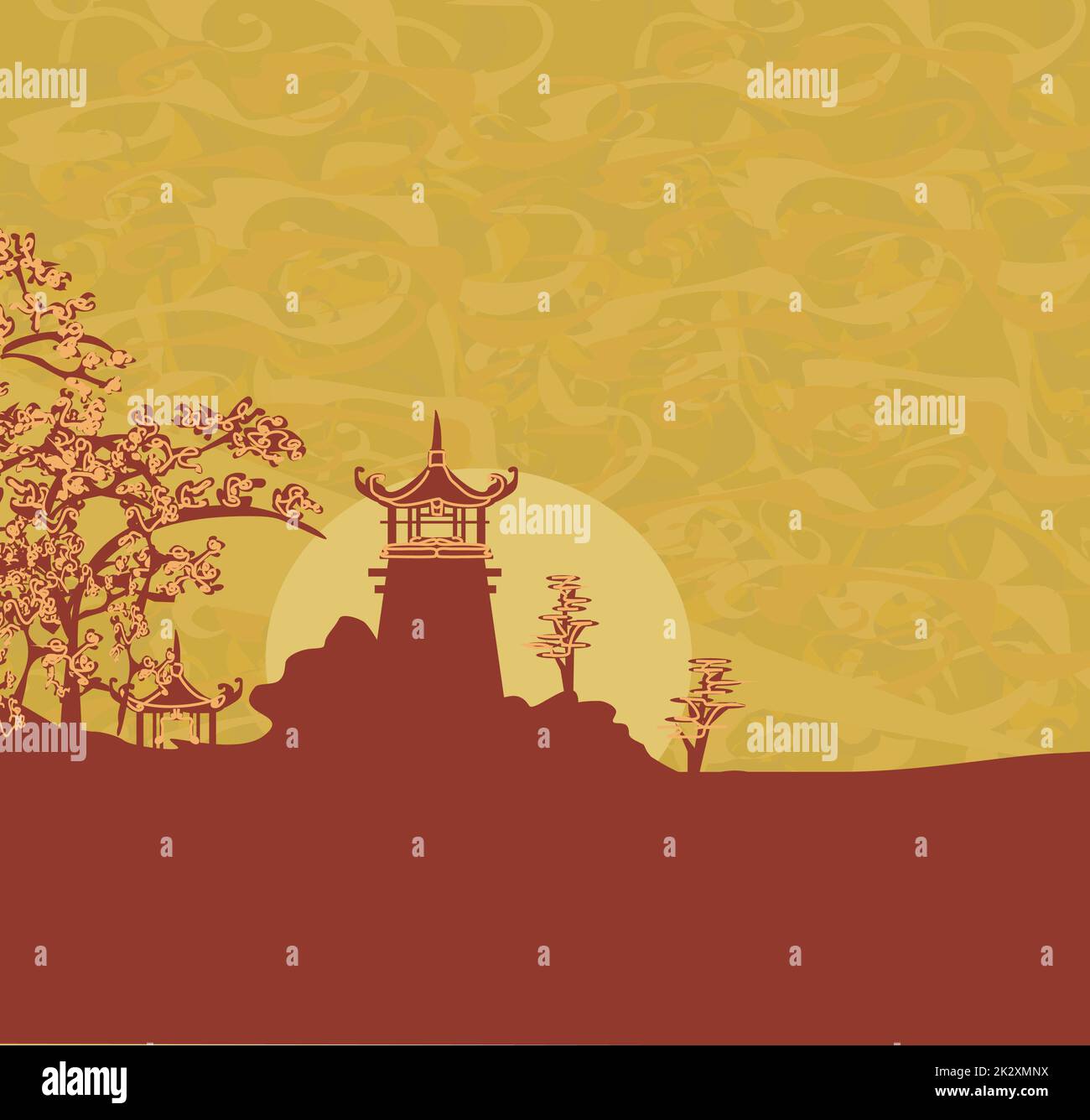 old paper with Japanese Temple on Asian Landscape Stock Photo - Alamy