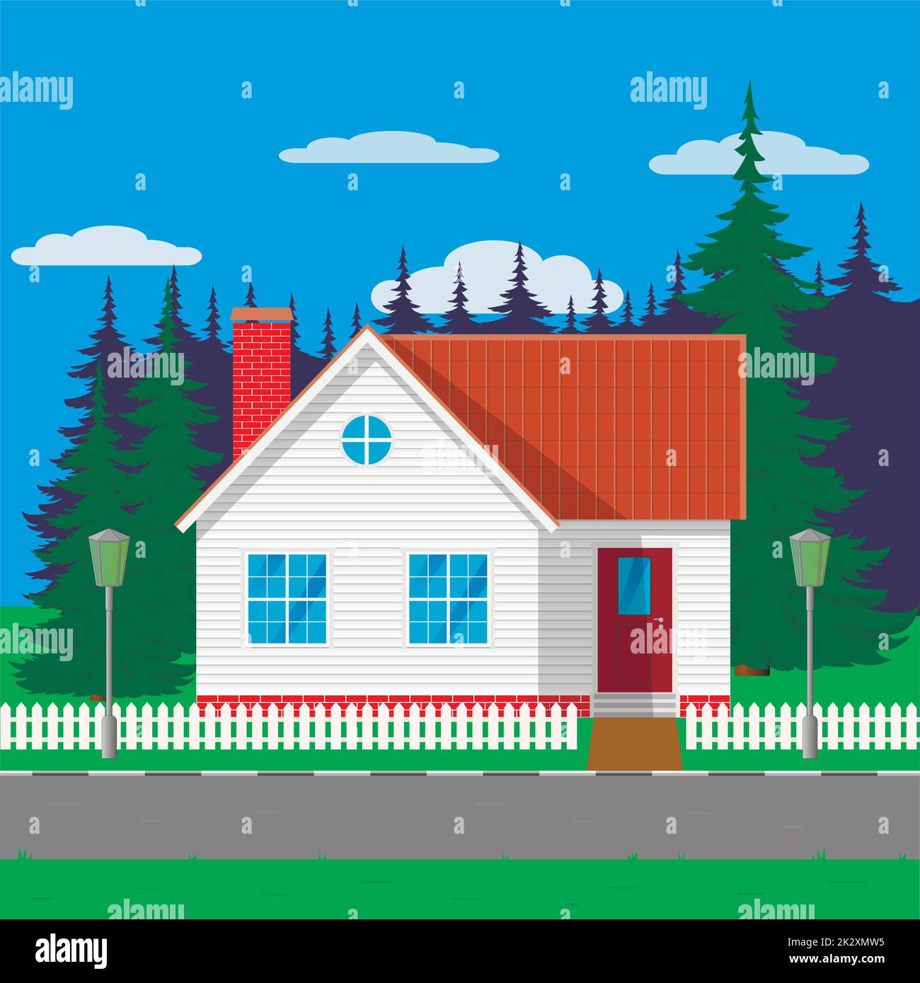 Village house near the forest. Vector illustration Stock Vector Image ...