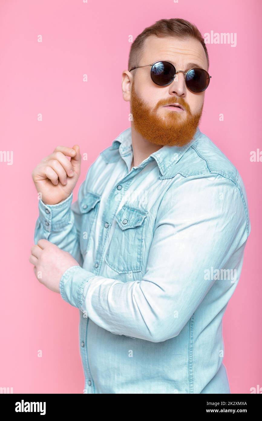 Man beard pink shirt hi-res stock photography and images - Alamy