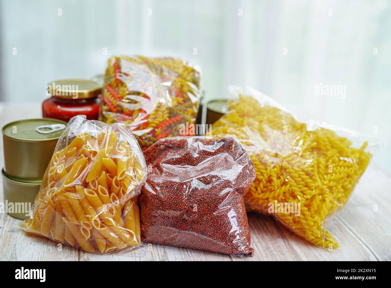 Foodstuffs collection for donation to help people Stock Photo - Alamy