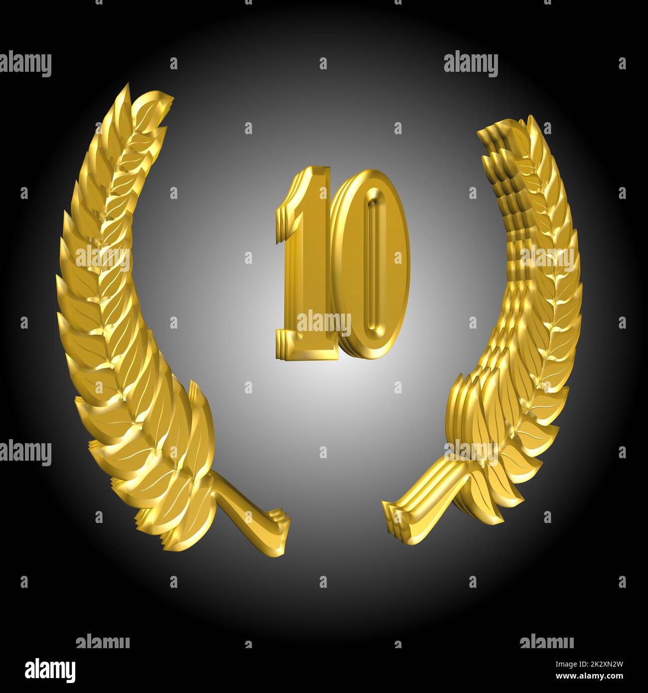 Number 10 with laurel wreath or honor wreath as a 3D-illustration, 3D ...