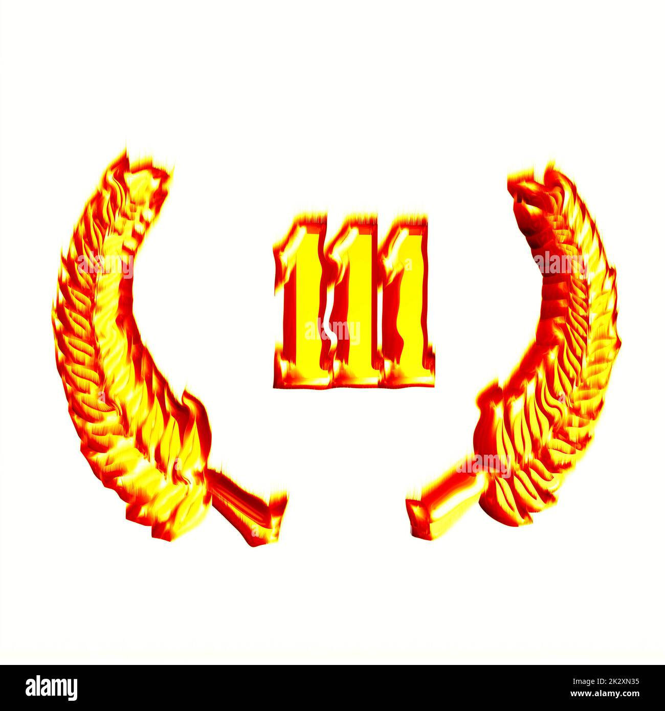 Number 111 with laurel wreath or honor wreath as a 3D-illustration, 3D ...