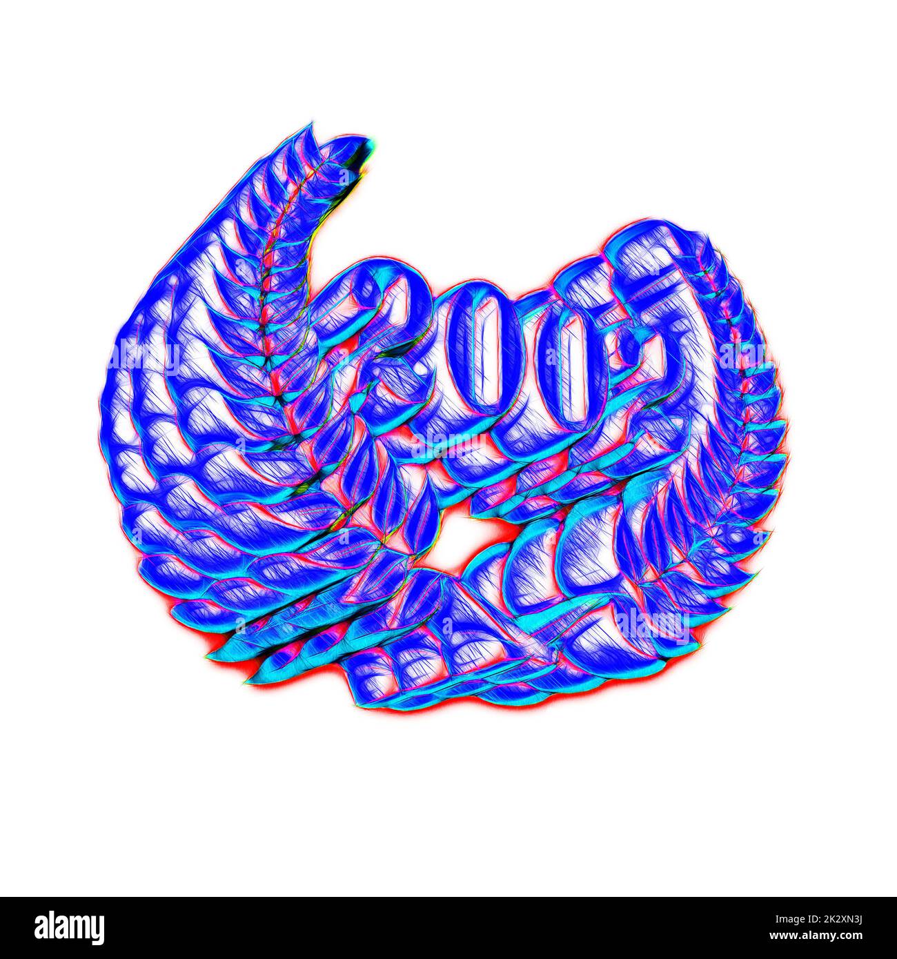 Number 2002 with laurel wreath or honor wreath as a 3D-illustration, 3D ...