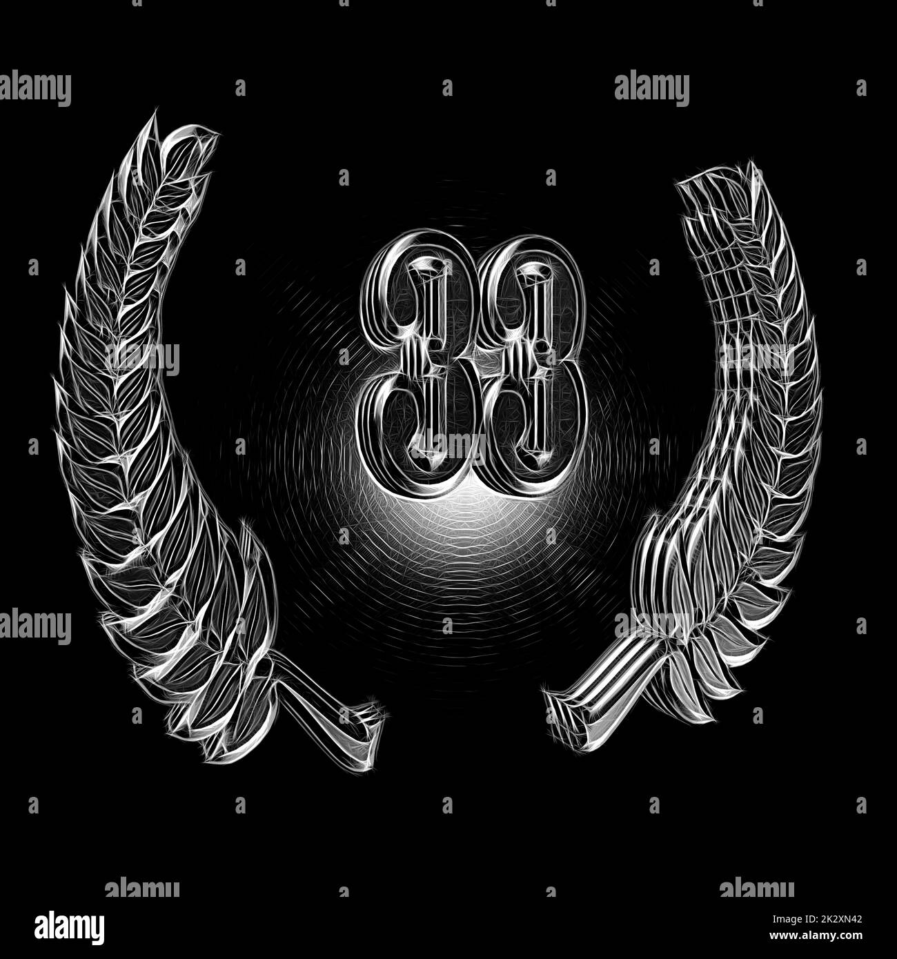 Number 33 with laurel wreath or honor wreath as a 3D-illustration, 3D ...