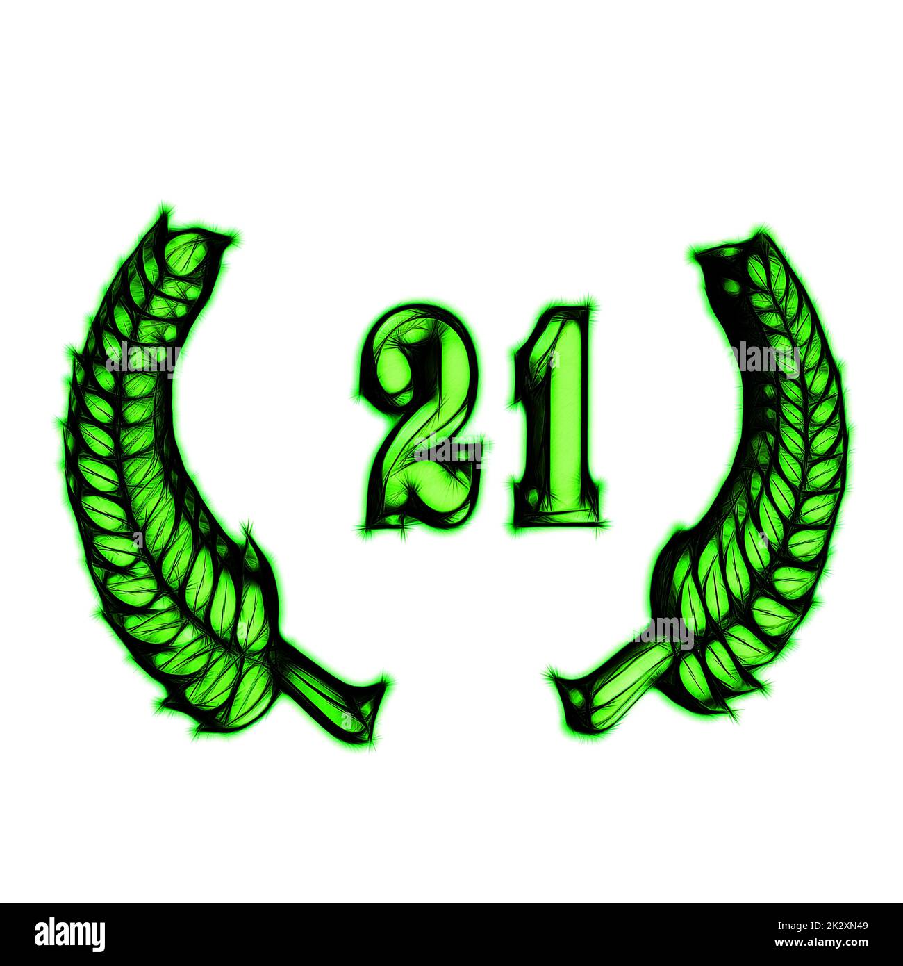 Number 21 with laurel wreath or honor wreath as a 3D-illustration, 3D ...