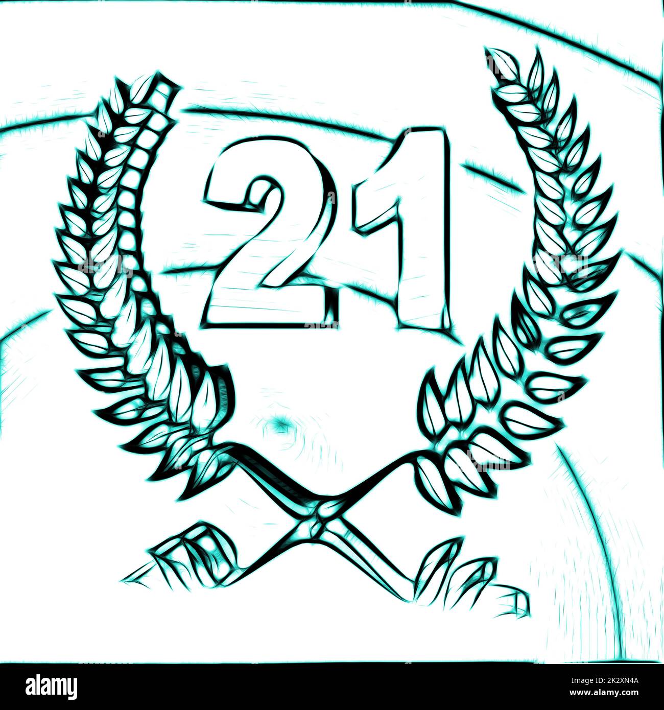 Number 21 with laurel wreath or honor wreath as a 3D-illustration, 3D ...