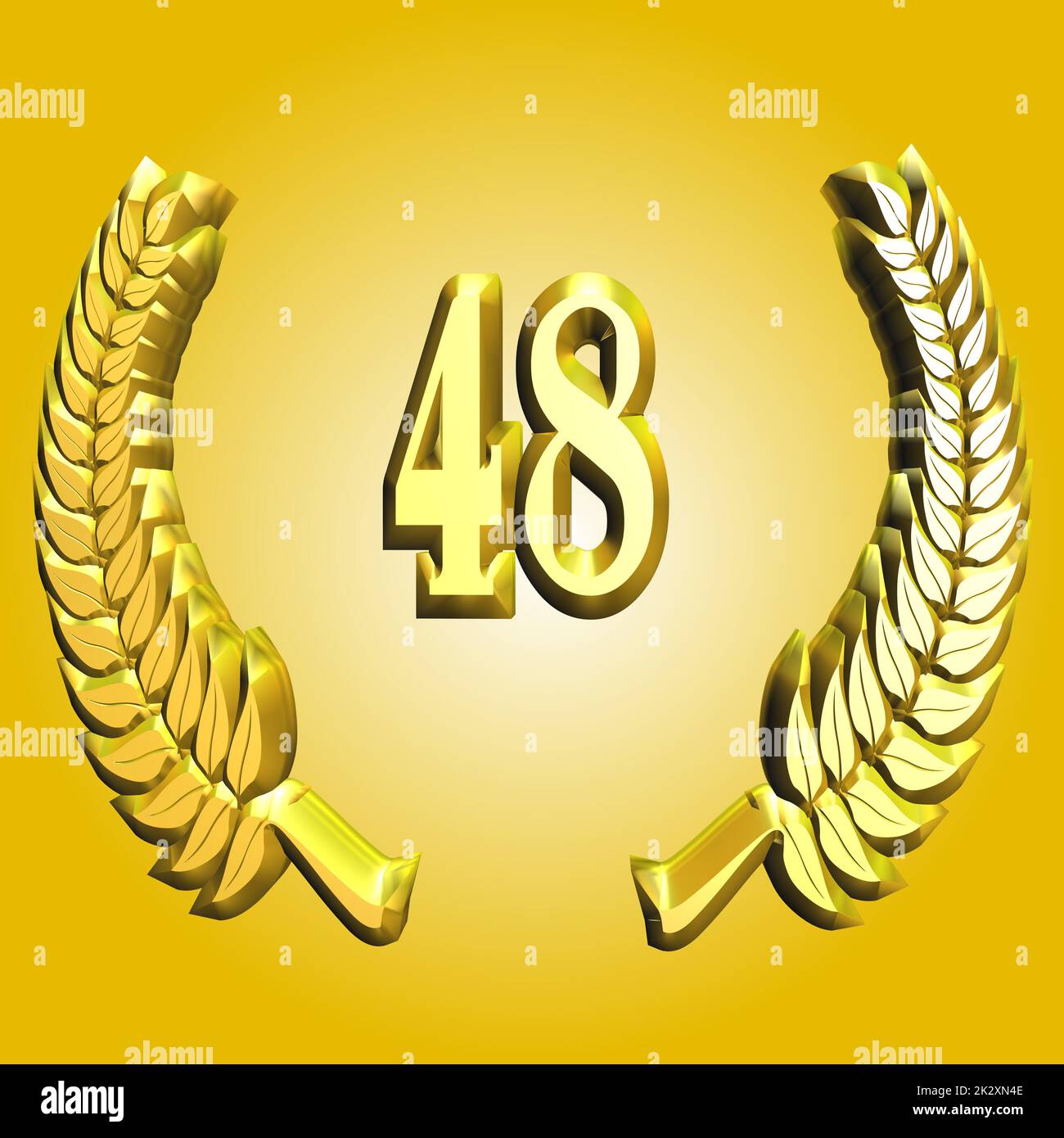 Number 48 with laurel wreath or honor wreath as a 3D-illustration, 3D ...