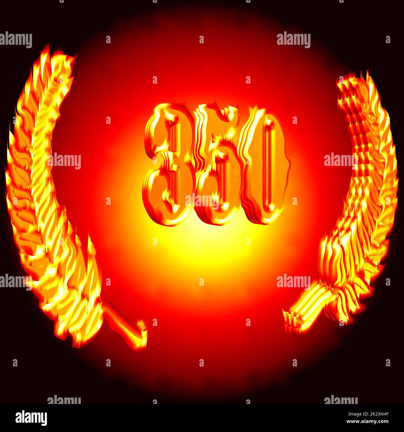 Number 350 with laurel wreath or honor wreath as a 3D-illustration, 3D ...