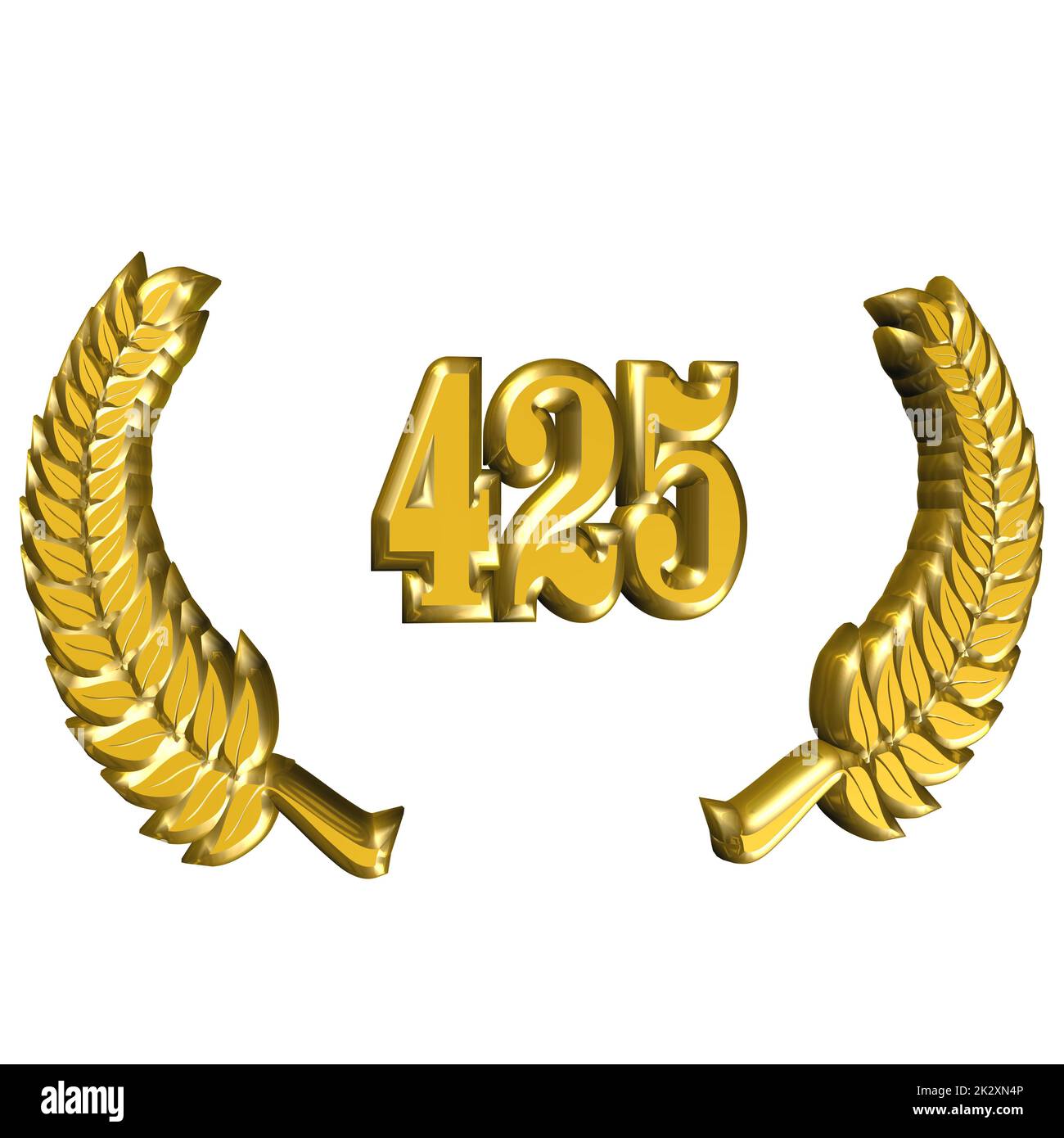 Number 425 with laurel wreath or honor wreath as a 3D-illustration, 3D ...