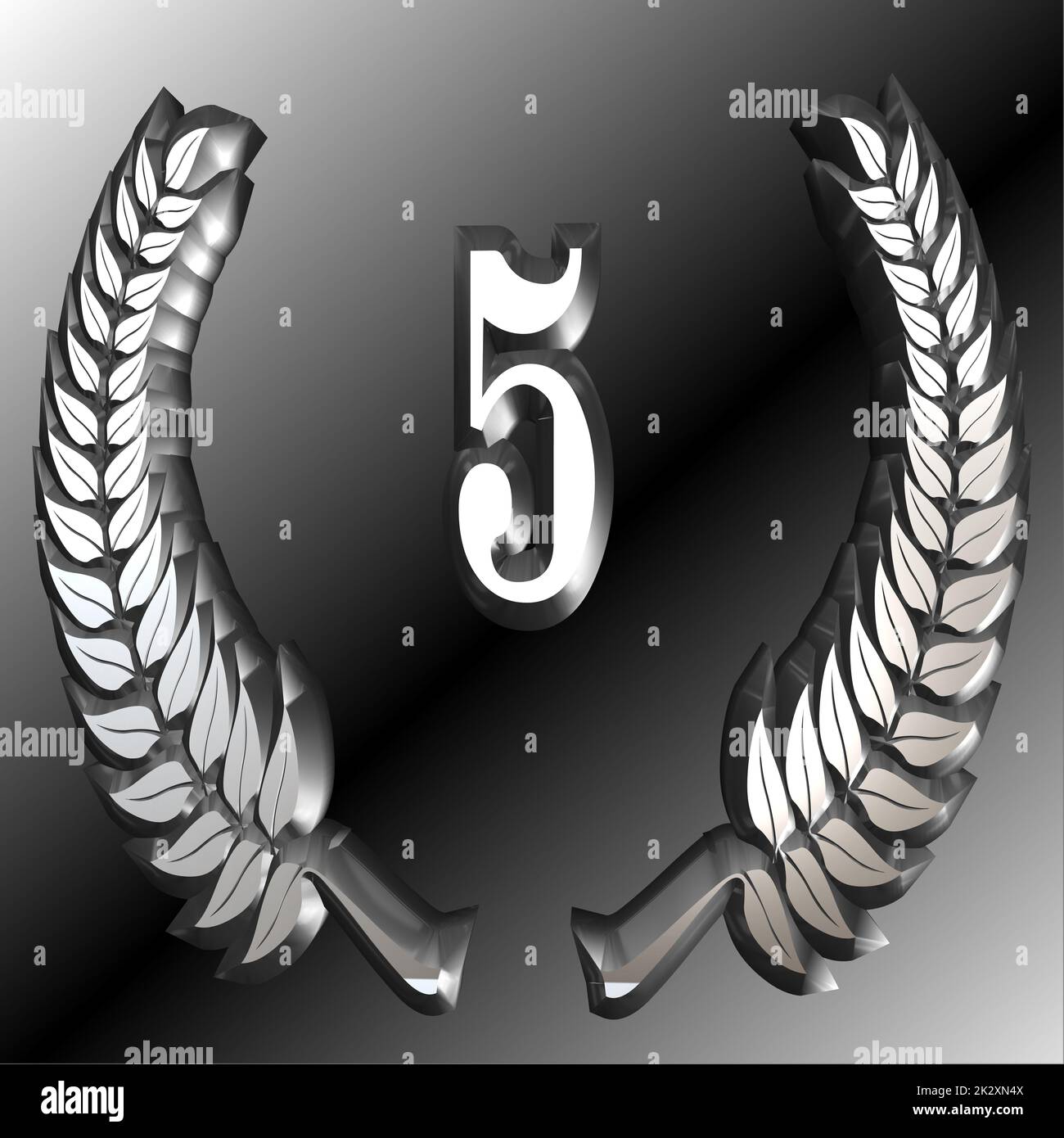 Number 5 with laurel wreath or honor wreath as a 3D-illustration, 3D ...