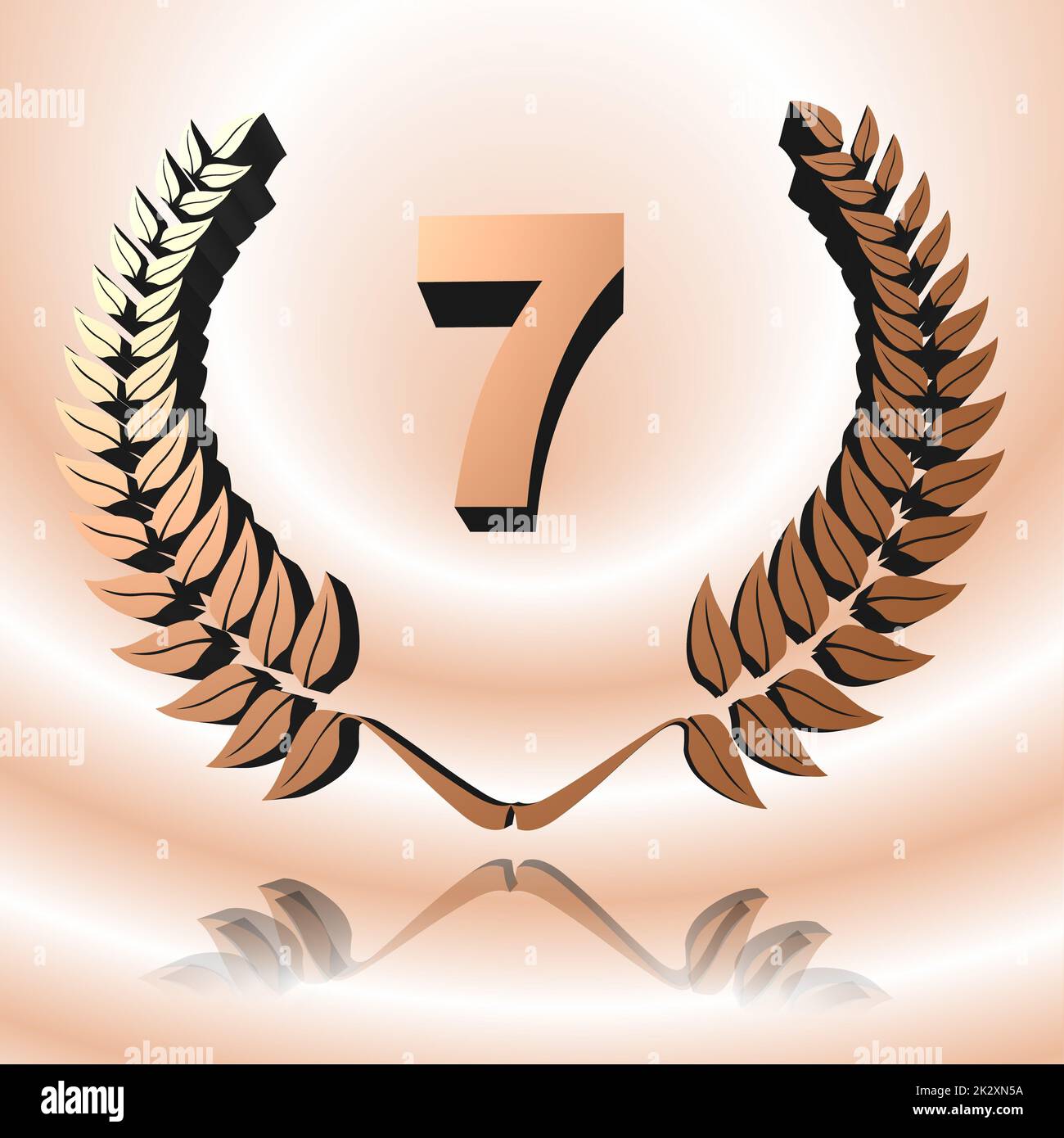 Number 7 with laurel wreath or honor wreath as a 3D-illustration, 3D ...